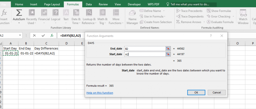 How to calculate number of days between two dates in Excel